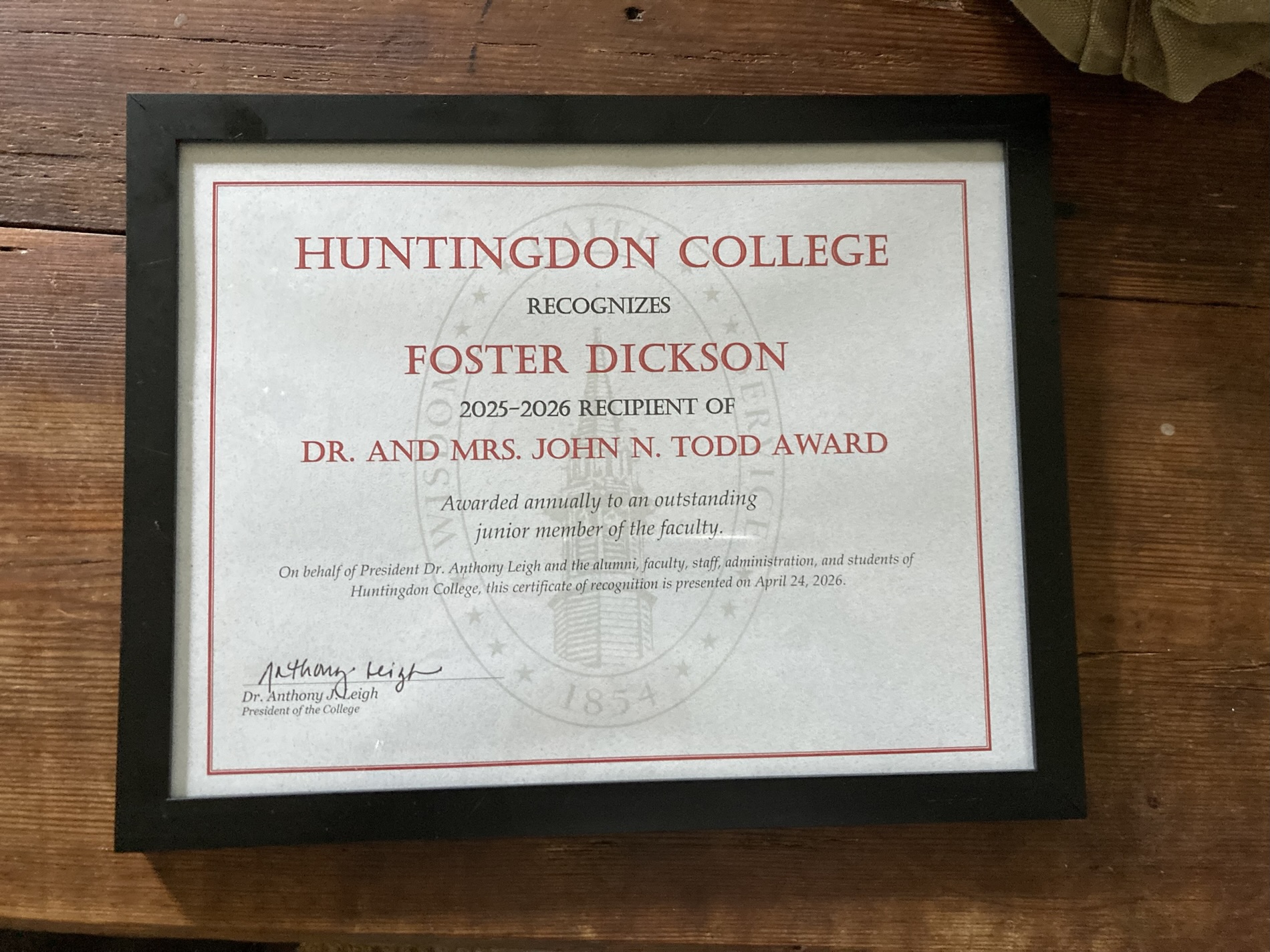 A Teaching Award, in year four – Foster Dickson